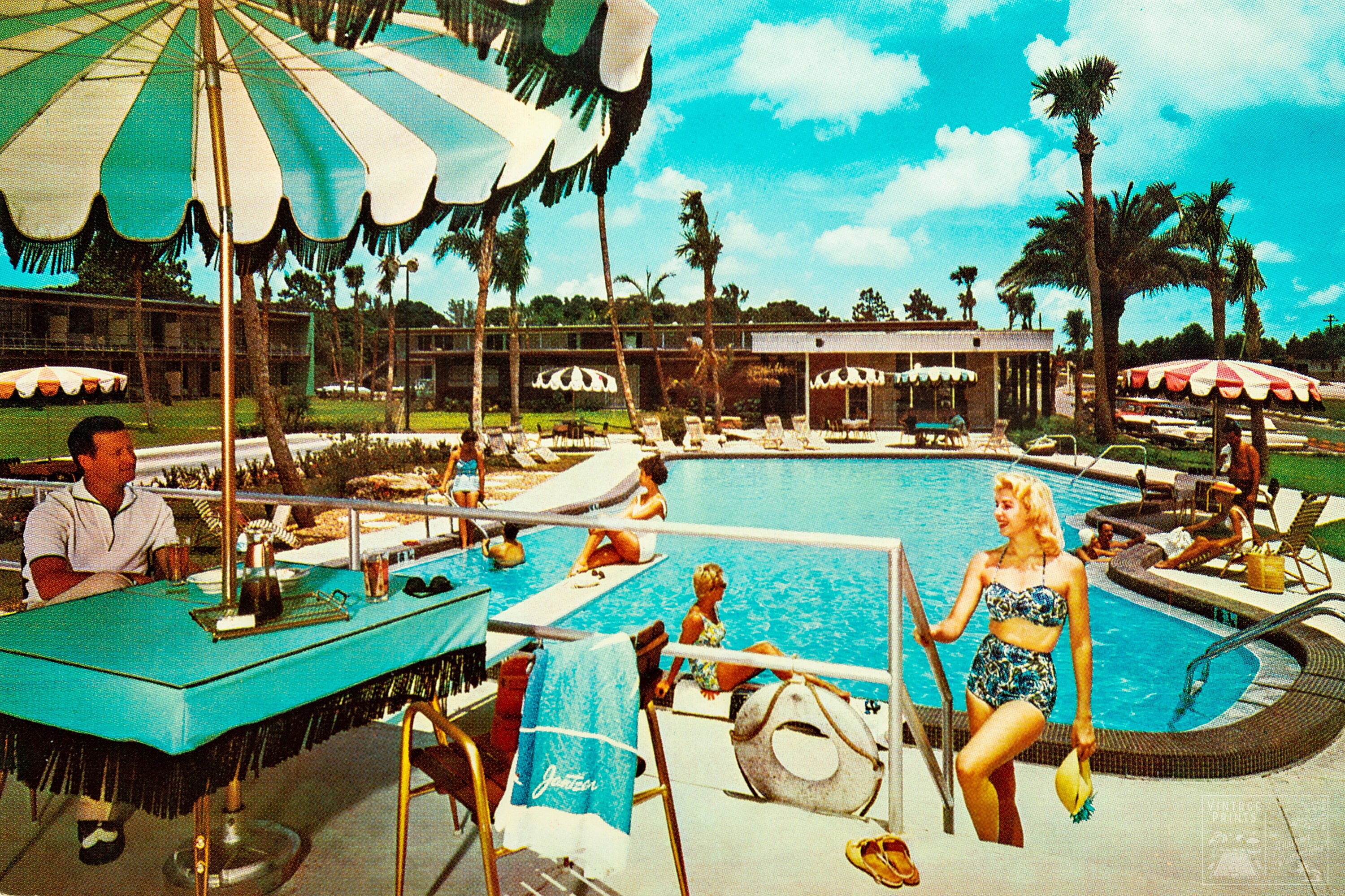 PRINTABLE Vacation Art, Poolside Midcentury Motel, Retro Resort, Pool ...