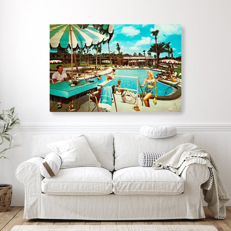 PRINTABLE Vacation Art, Poolside Midcentury Motel, Retro Resort, Pool ...