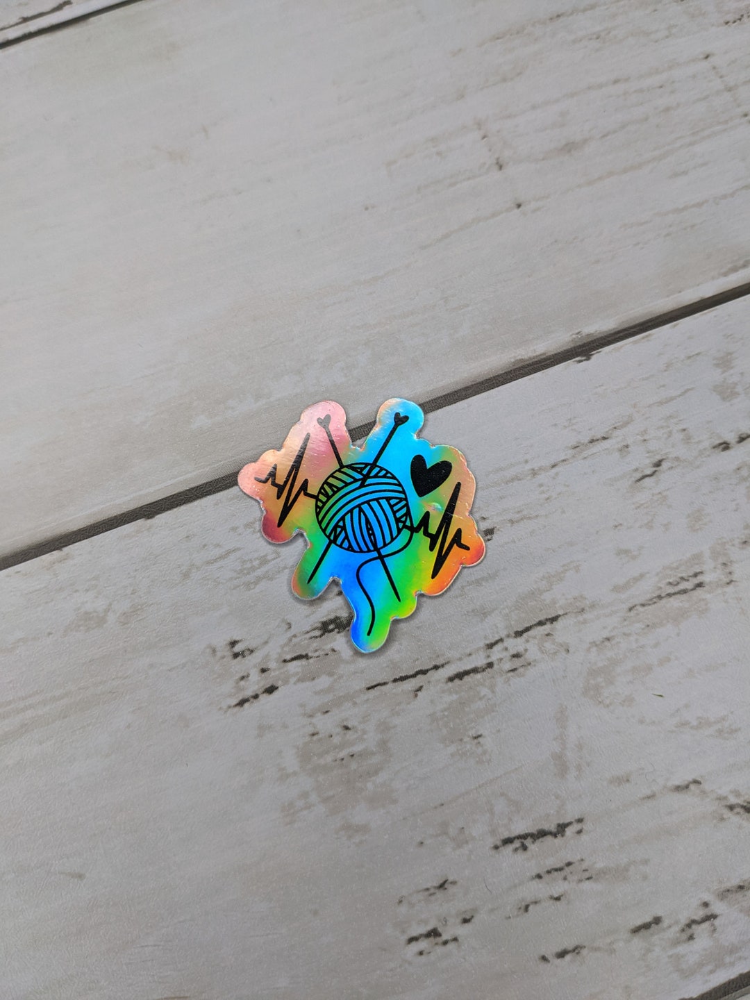 Yarn Heartbeat Holographic Sticker - Etsy