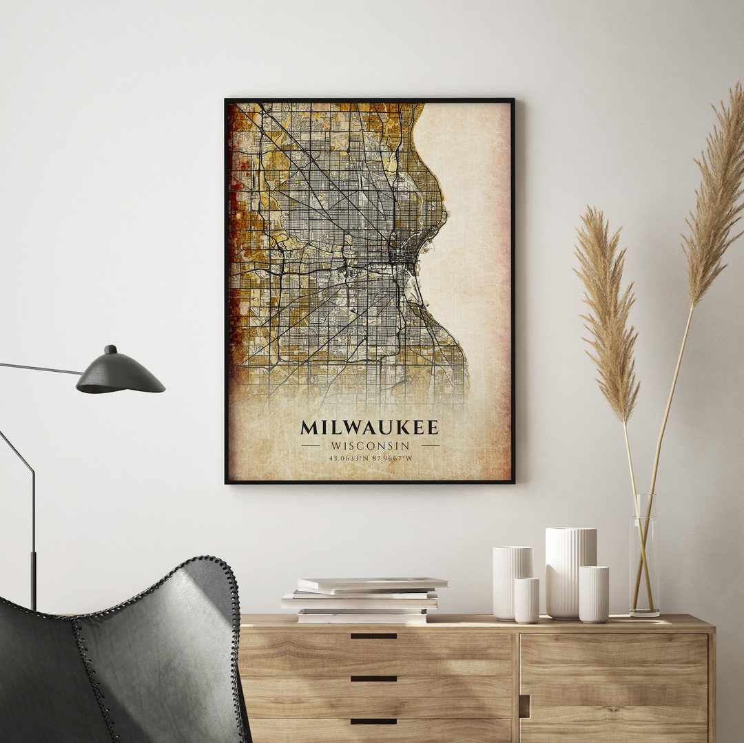 Milwaukee Antique City Map Poster Milwaukee Antique Map Print Wall Art ...