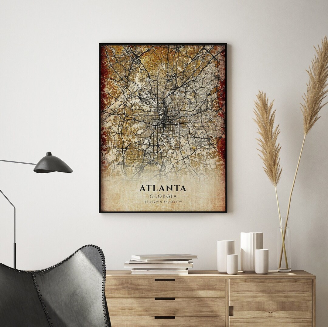 Atlanta Antique City Map Poster Atlanta Antique Map Print Wall Art ...