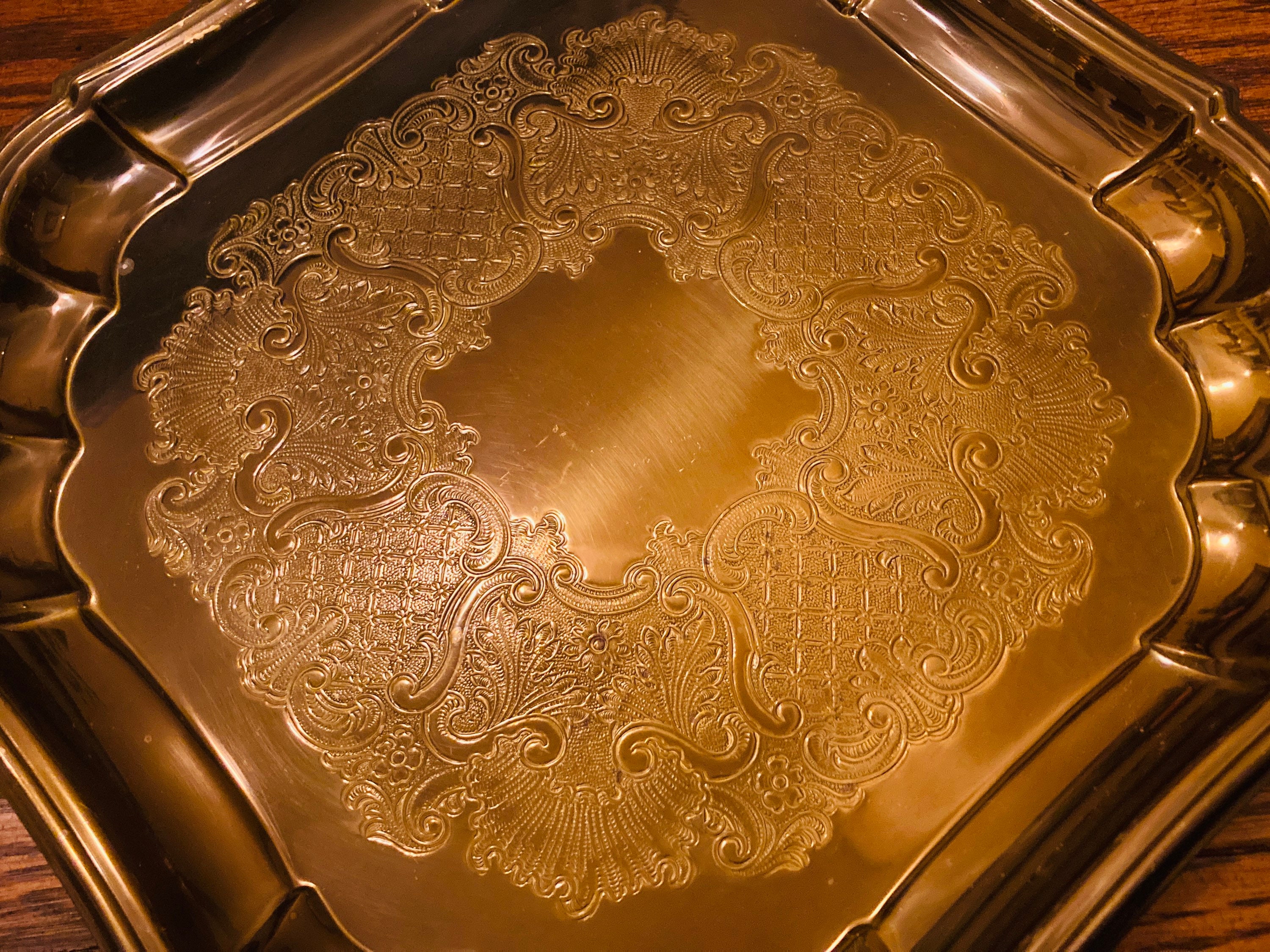 VINTAGE Etched Solid Brass Tray/ Rectangular Brass Serving Tray ...