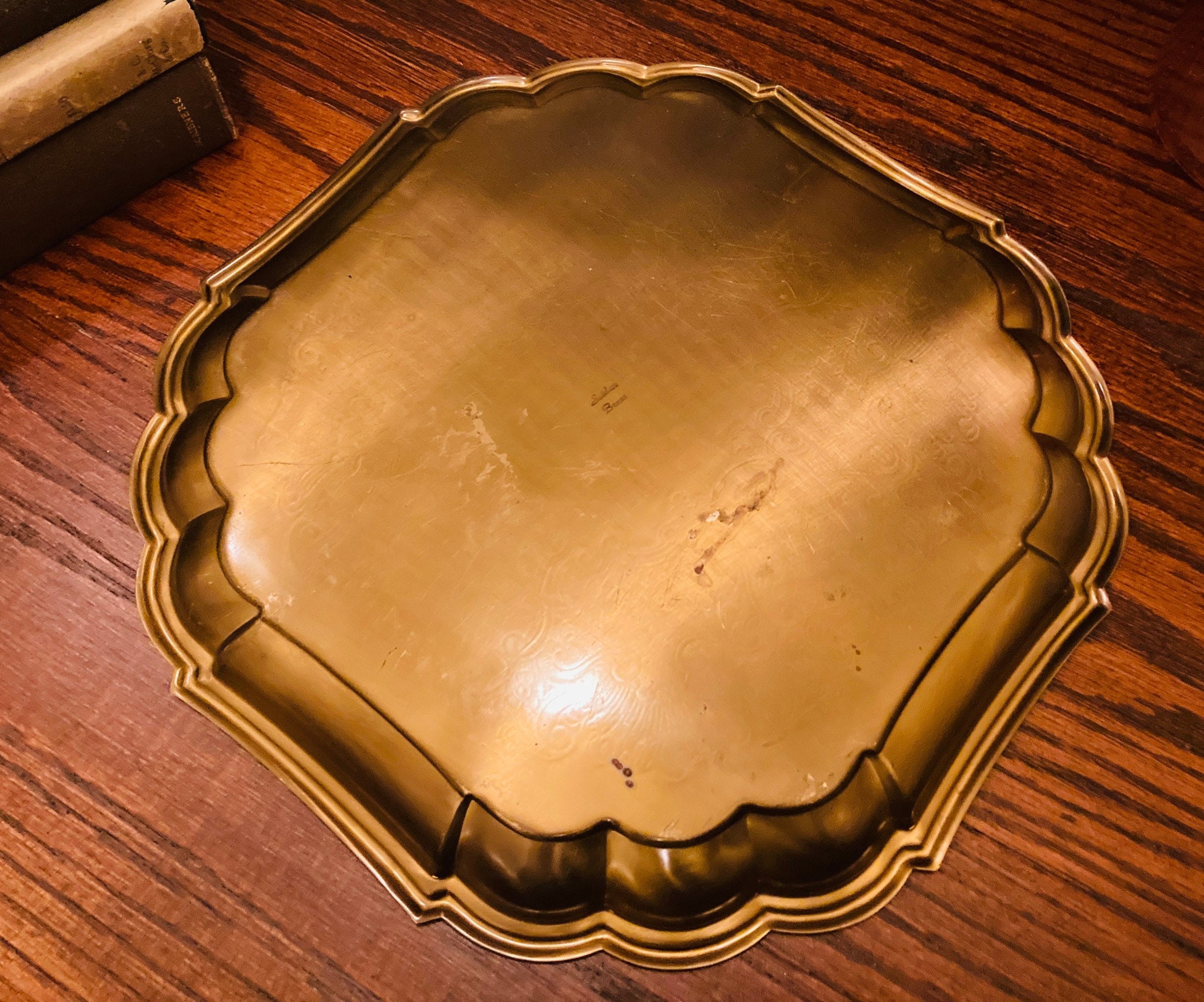 VINTAGE Etched Solid Brass Tray/ Rectangular Brass Serving Tray ...