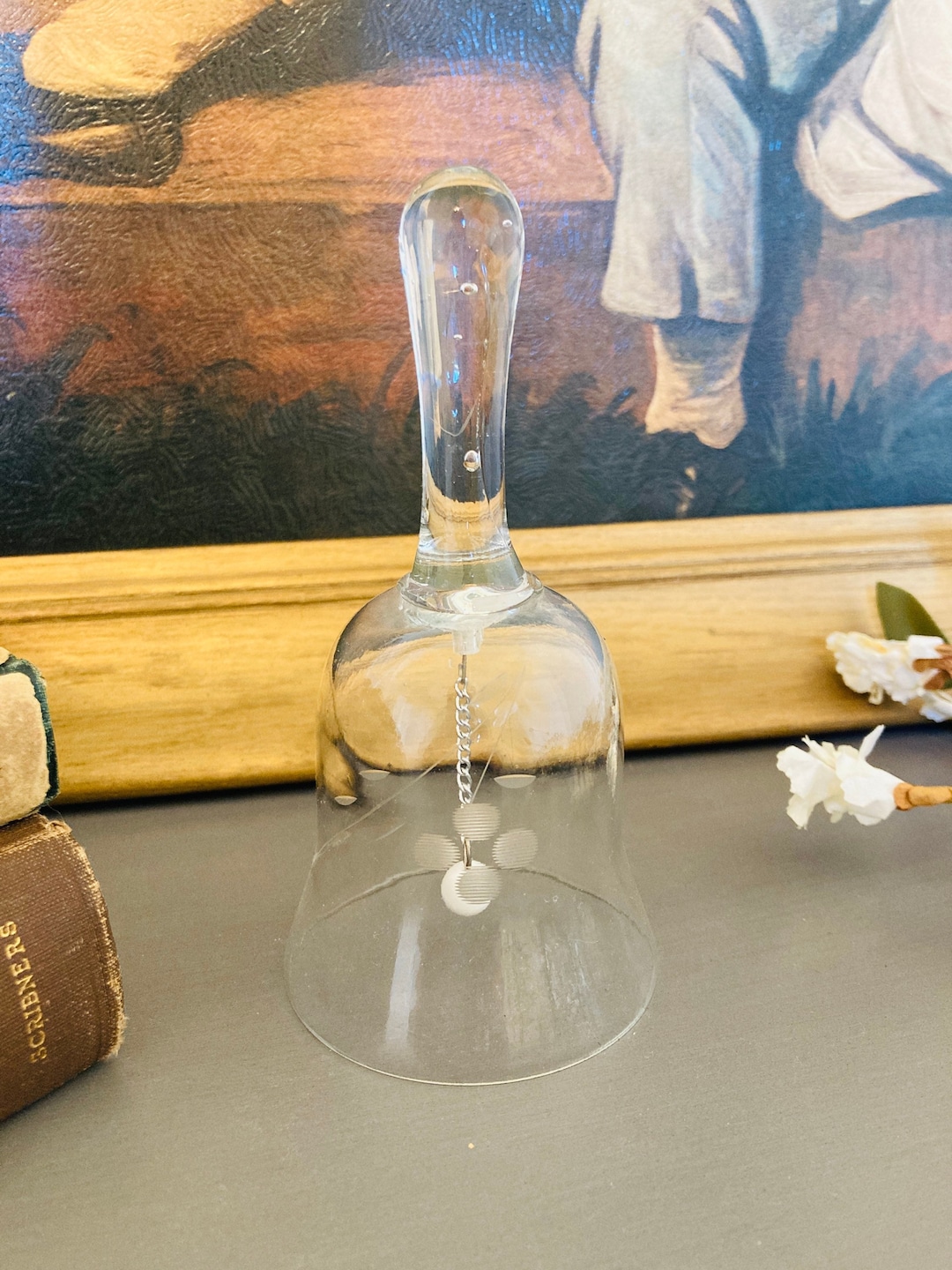 VINTAGE Beautiful Clear Glass Bell/ Hand Held Bell/ Dinner Bell/ Bell ...