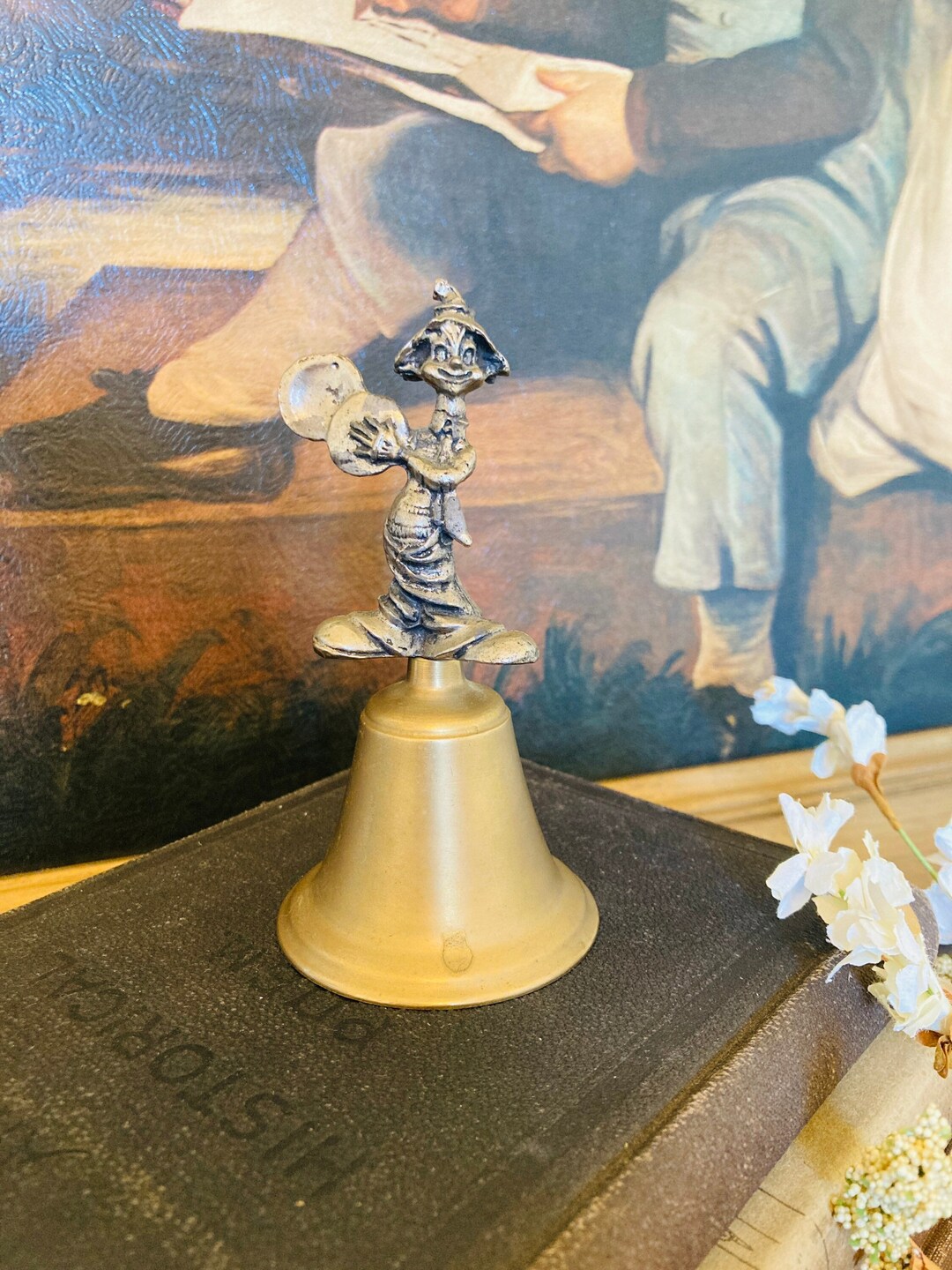 VINTAGE Solid Brass Clown Hand Bell/ Pewter Clown Handle Dinner Bell/ 4 ...