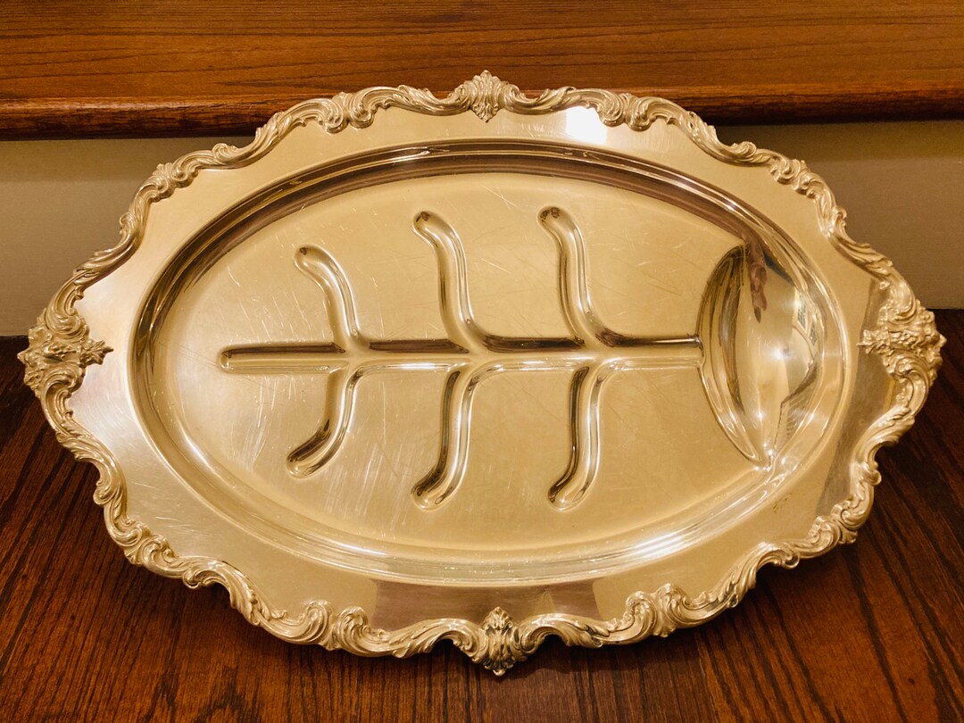 ANTIQUE 20" Beautiful EC Webster & Son Silver Plate Footed Meat Tray ...