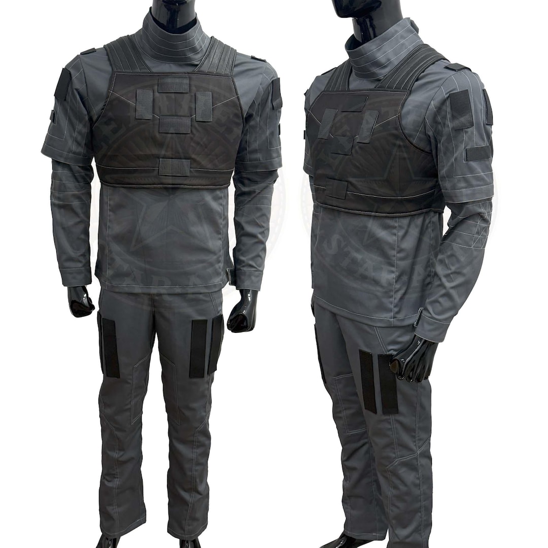Gray Flight Suit & Black Flak Vest Cosplay Costume – 3-piece Set –soft ...