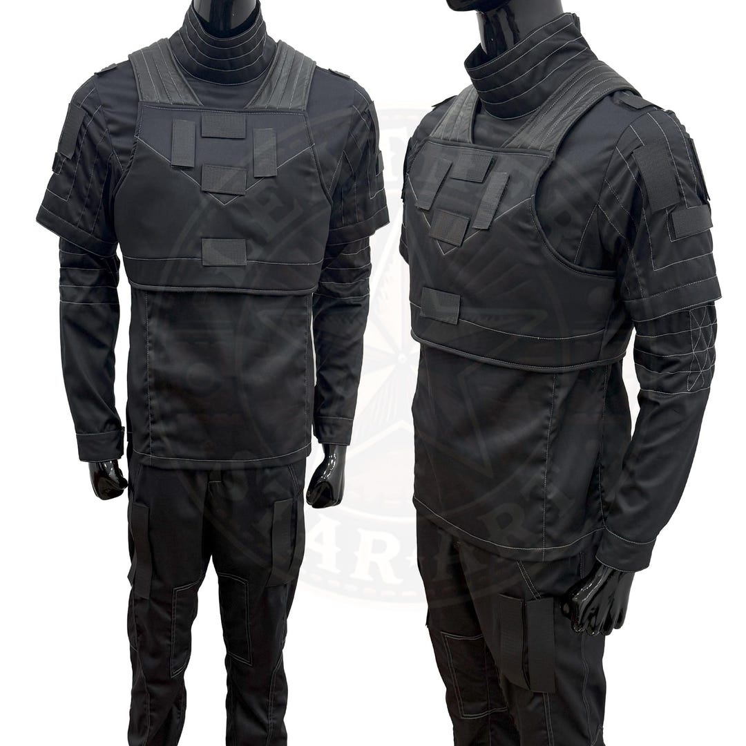 Black Flight Suit and Flak Vest Bounty Hunter Cosplay Costume 3 Piece ...