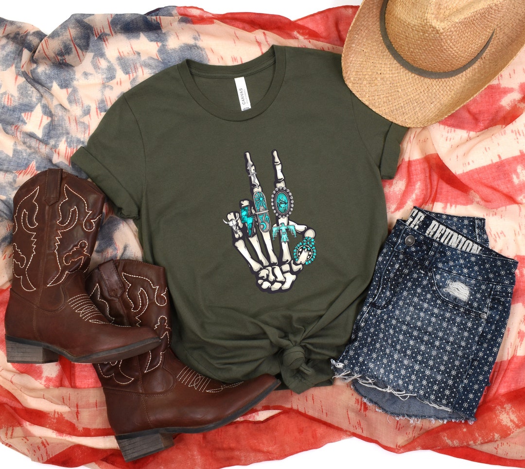 Concho Ring Shirt, Skeleton Rock Hands, Western Shirt, Metallica Shirt ...