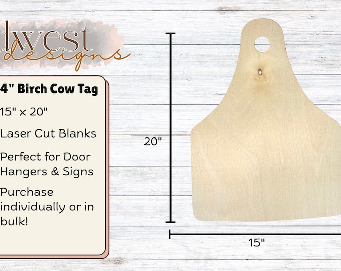 Laser Cut Large Cow Ear Tag Wood Blank, Cow Tag Door Hanger Blank ...
