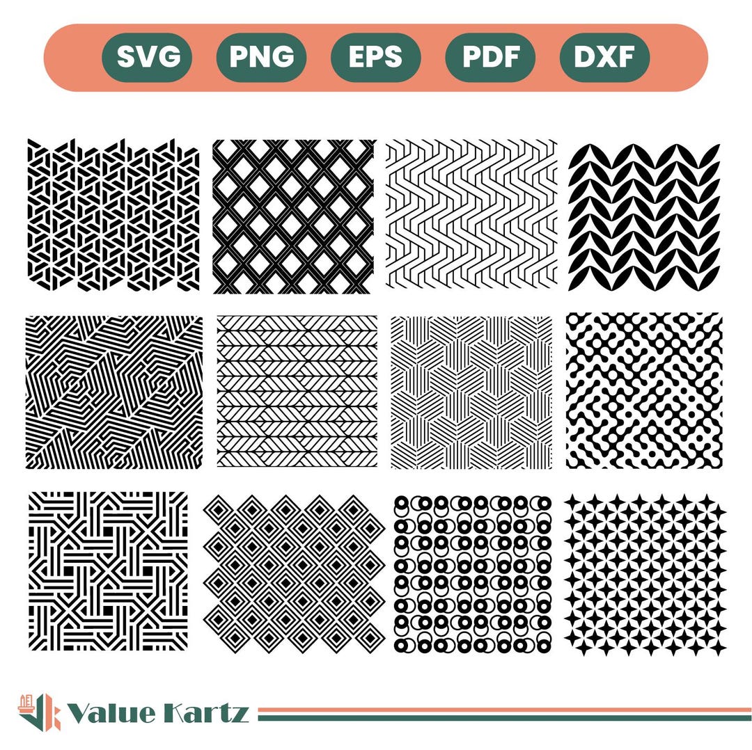 12 Geometric Patterns SVG PNG File, Detailed Patterns, Seamless ...