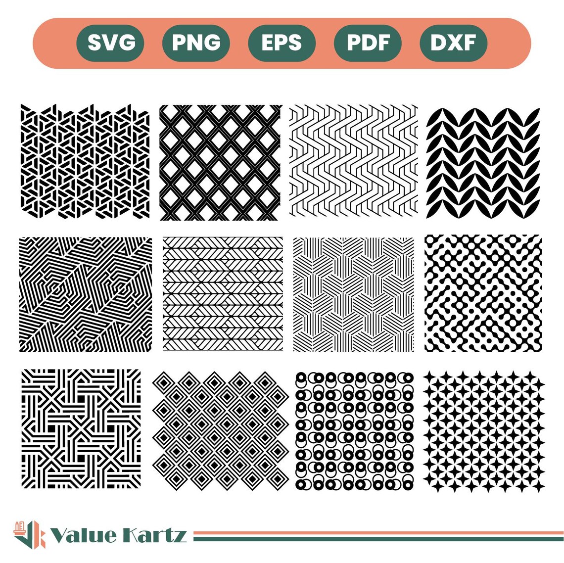12 Geometric Patterns SVG PNG File, Detailed Patterns, Seamless ...