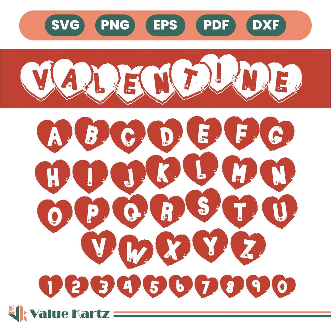 Valentine Heart Alphabet SVG Font | Love Letter Hearts ABC 123 | Cricut ...