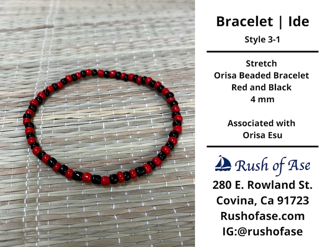 Bracelets | Ide | Stretch Orisa Beaded Bracelet – Red and Black – 4 Mm ...