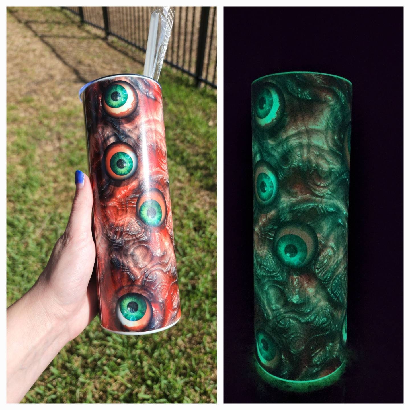 Eyeball Horror Gore Glow in the Dark 20 Oz Stainless Steel Tumbler ...