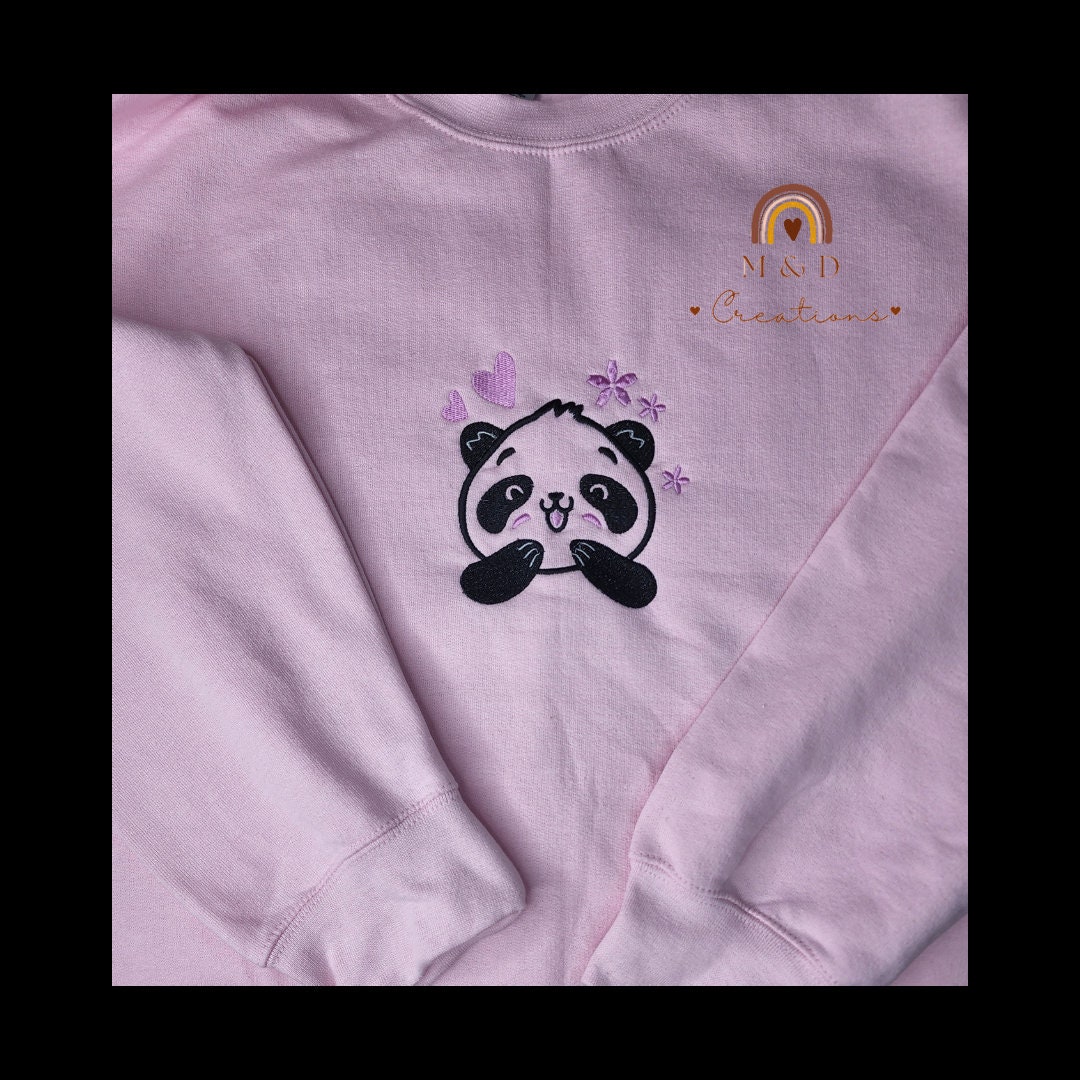 Embroidered Panda Crewneck Sweatshirt – Panda Love Design - Etsy