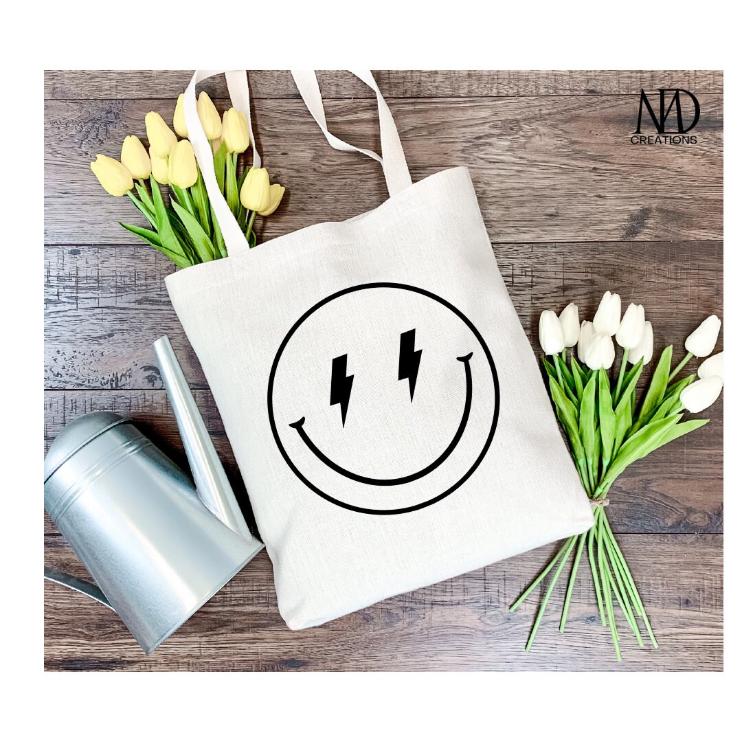 Smile, Happy Face, Tote Bag Smile, Canvas Tote, Always Happy - Etsy