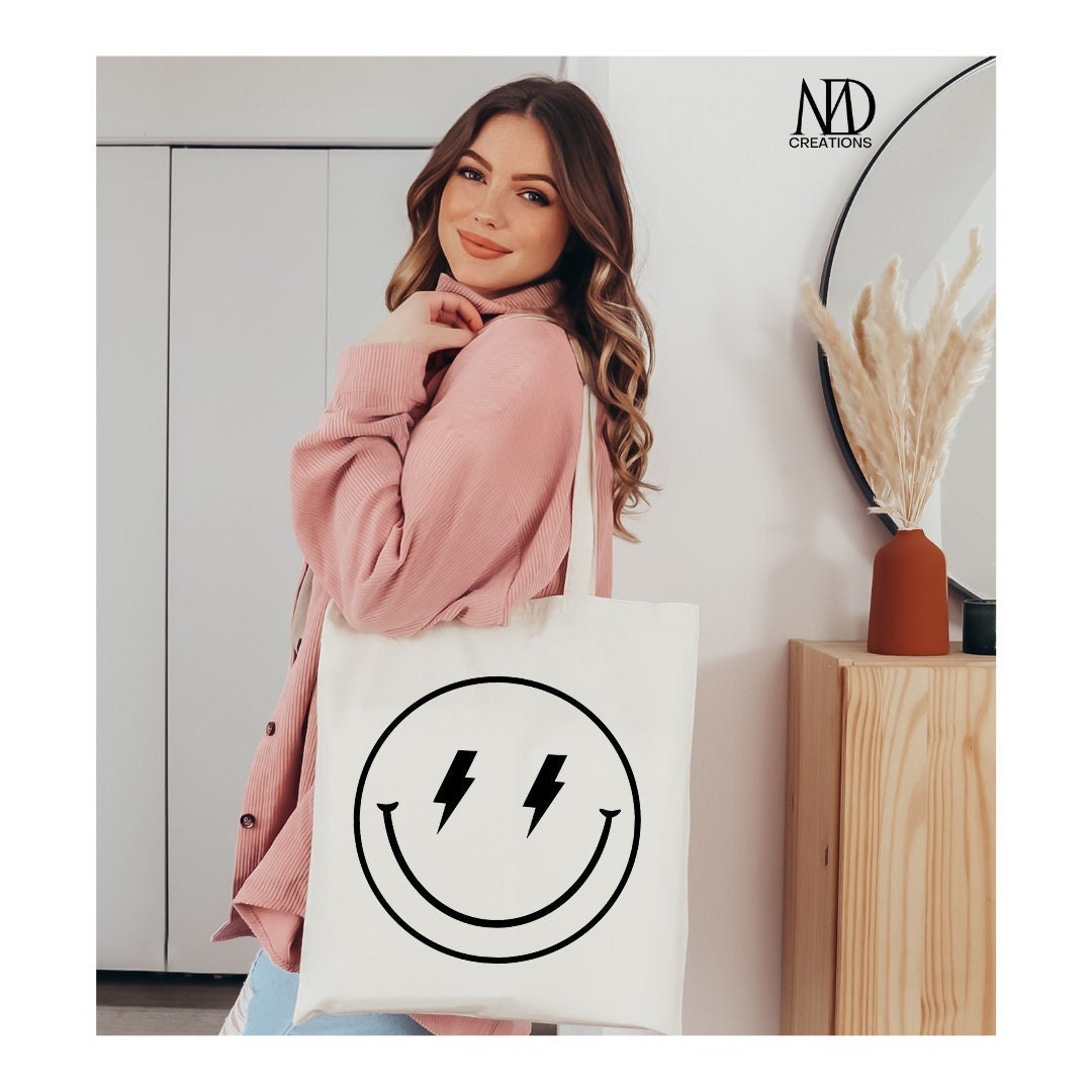 Smile, Happy Face, Tote Bag Smile, Canvas Tote, Always Happy - Etsy