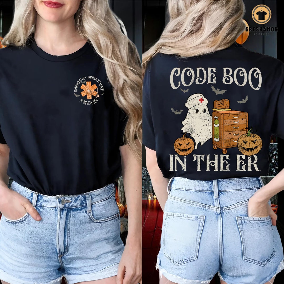 Custom Retro Halloween Code Boo in the ER Nurse Shirt, Halloween Horror ...