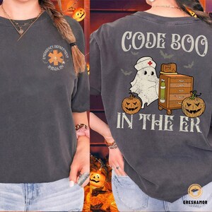 Custom Retro Halloween Code Boo in the ER Nurse Shirt, Halloween Horror ...