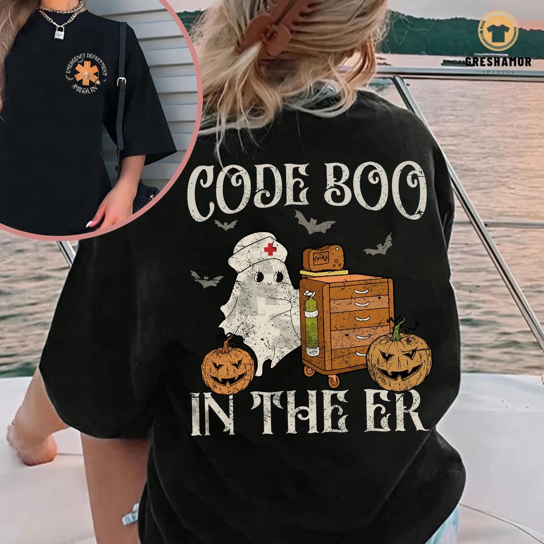 Custom Retro Halloween Code Boo in the ER Nurse Shirt, Halloween Horror ...