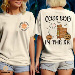 Custom Retro Halloween Code Boo in the ER Nurse Shirt, Halloween Horror ...