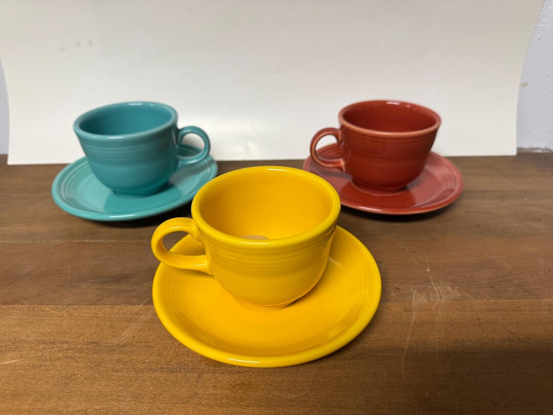 Set of Three Vintage Fiestaware Tea Cups With Saucers. - Etsy