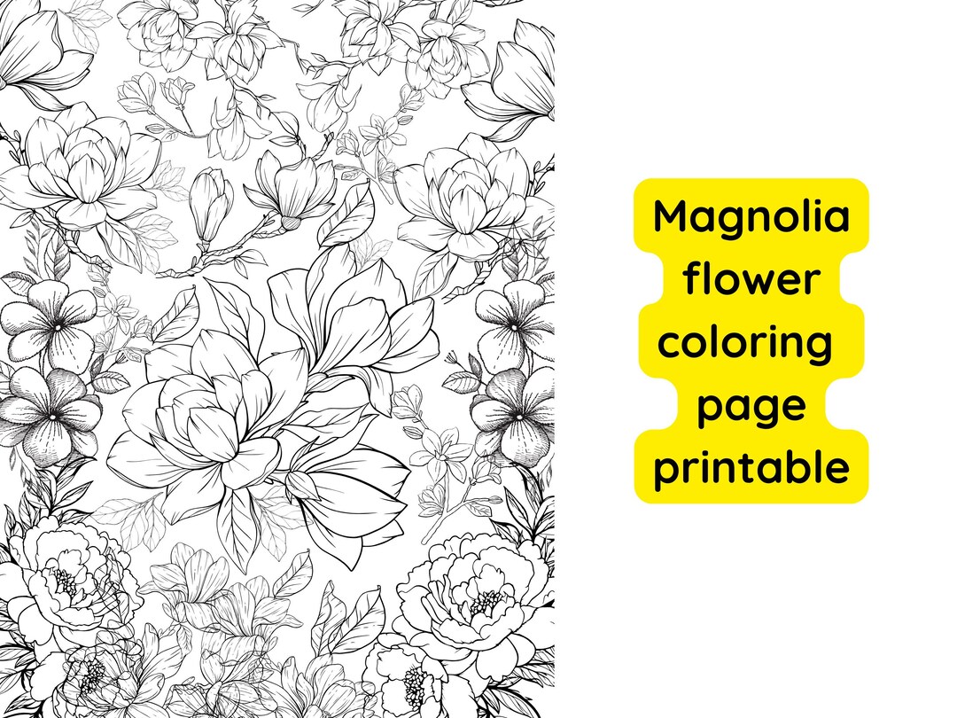 Magnolia Flowers Coloring Page Printable Flowers Coloring Page ...