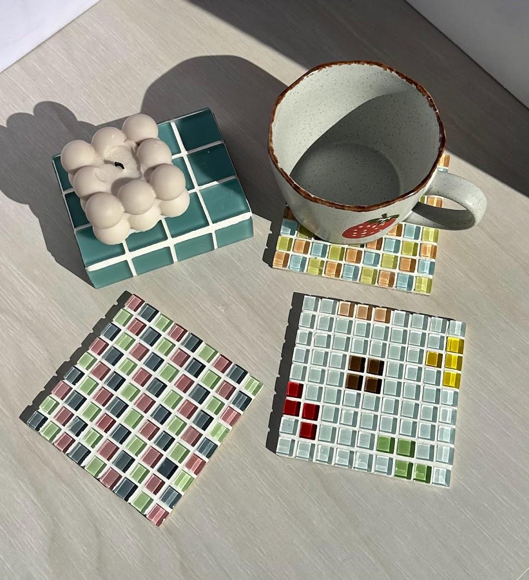 Handmade Square Glass Tile Coaster Set: Colorful Drink Coasters - Etsy