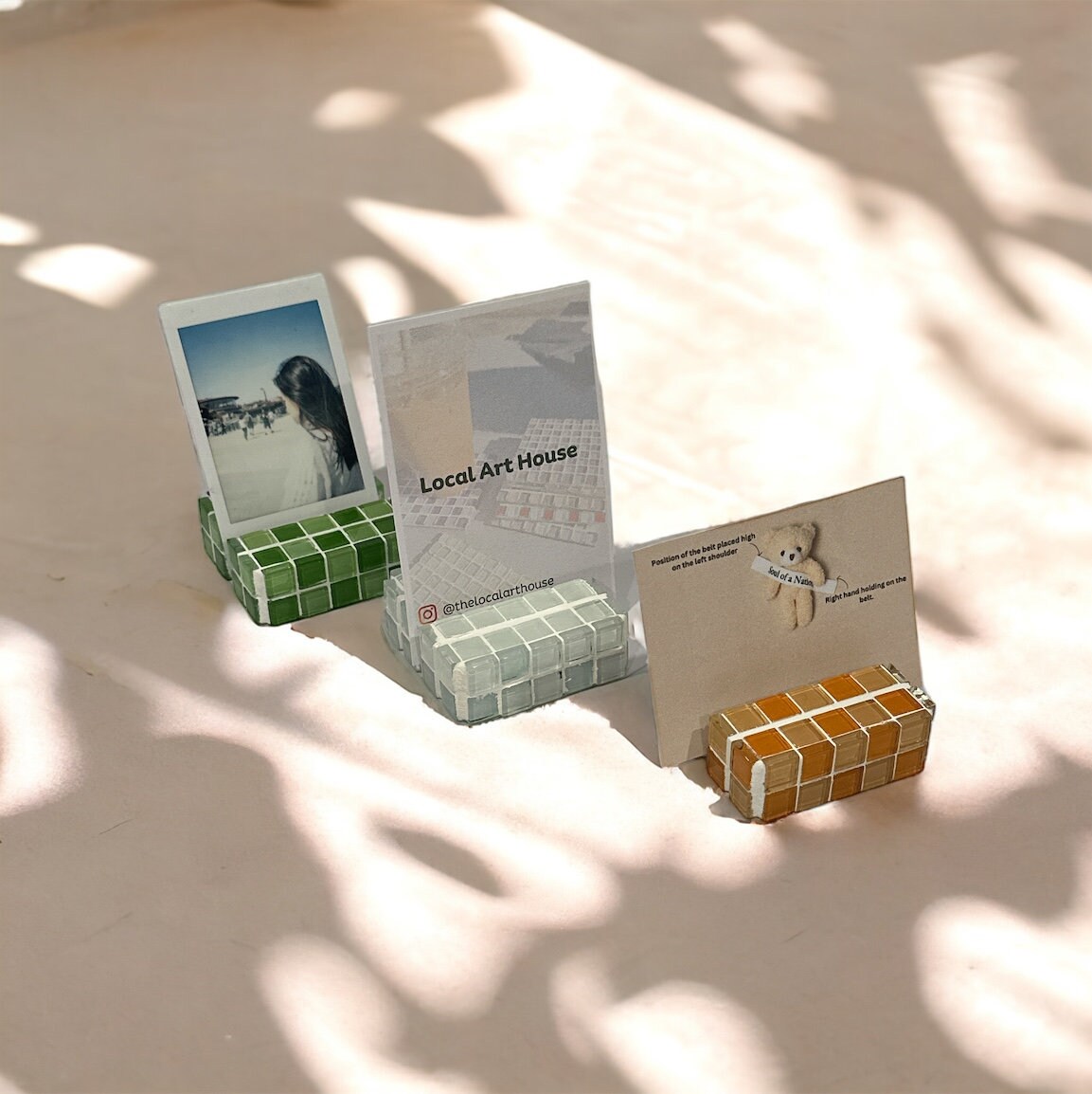 Set of Wood Tile Photo Stand Picture Stand Mini Desk Calendar Stand ...