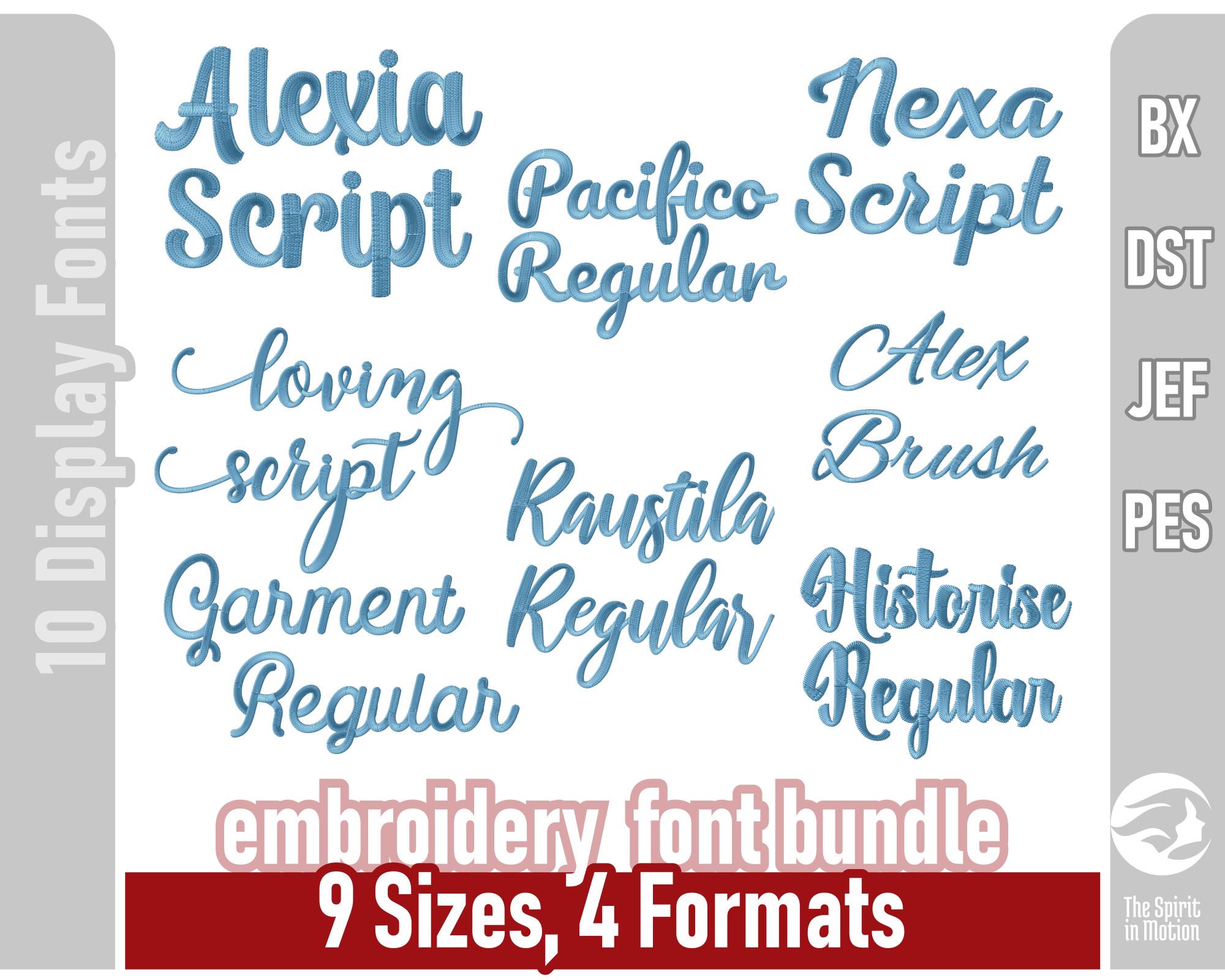 Script Embroidery Font Bundle #3 | 8 Hand-digitized Script Fonts ...