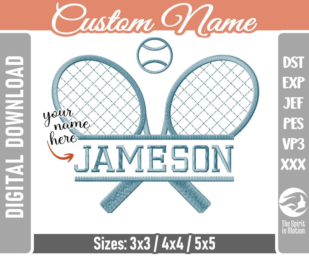 Personalized Tennis Player Name Machine Embroidery Design | Custom Name ...