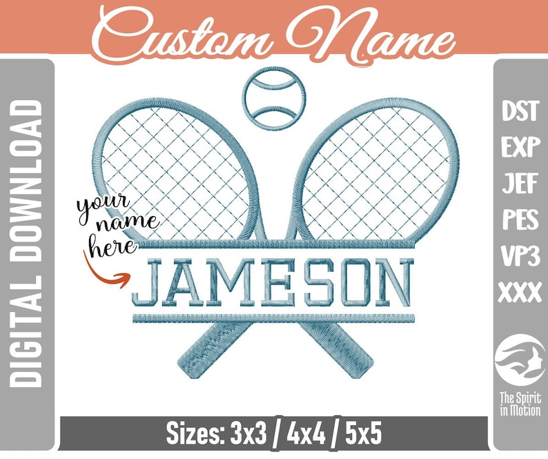 Personalized Tennis Player Name Machine Embroidery Design Custom Name ...