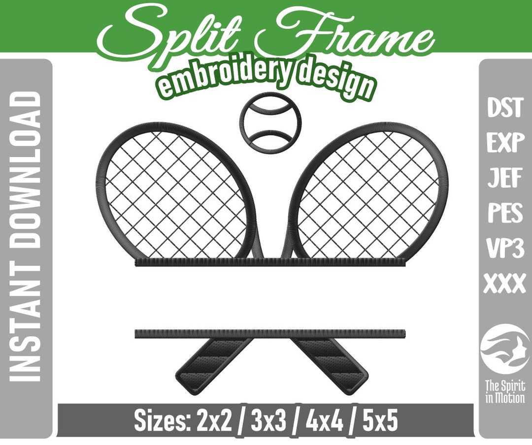 Crossed Tennis Rackets Split Frame Embroidery | Machine Embroidery ...