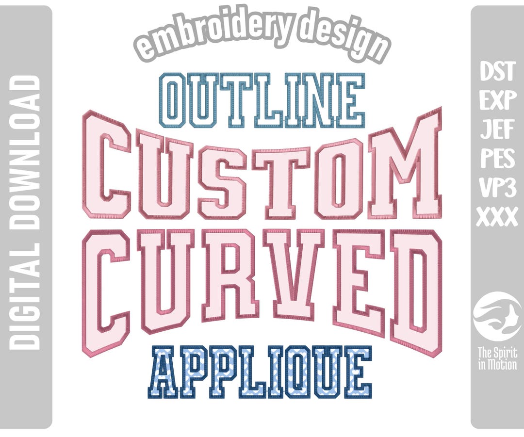 Custom Curved Varsity Outline Text Embroidery | Warped College Text ...
