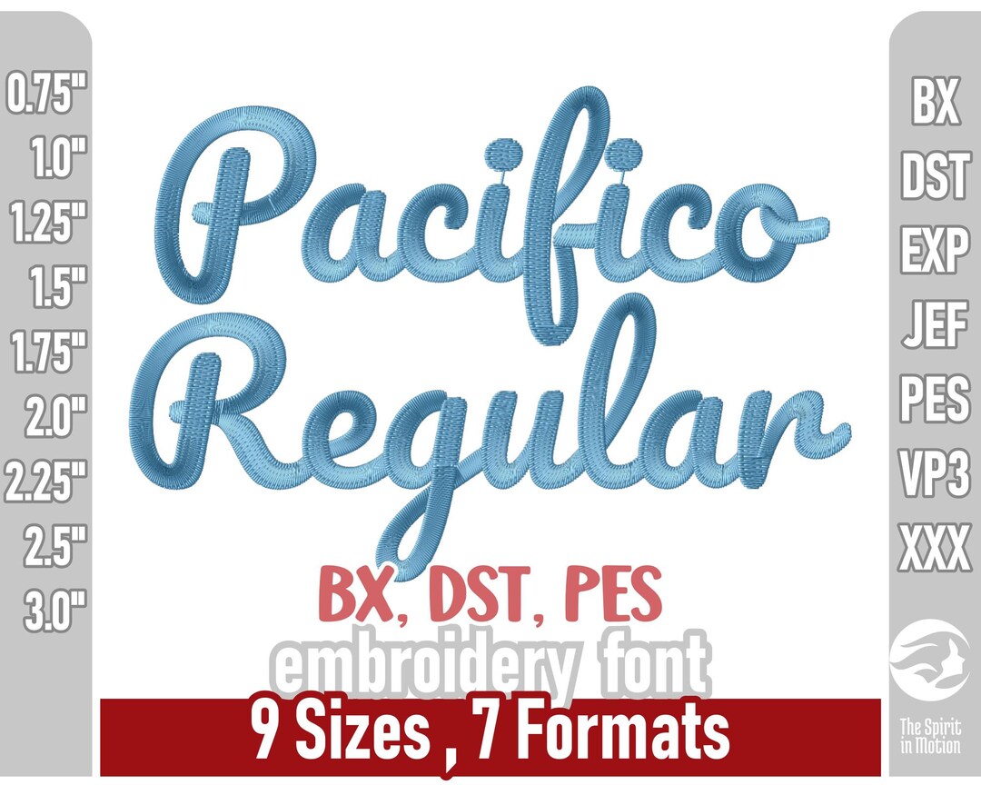 Pacifico Script Embroidery Font | Multiple Formats Including PES, JEF ...