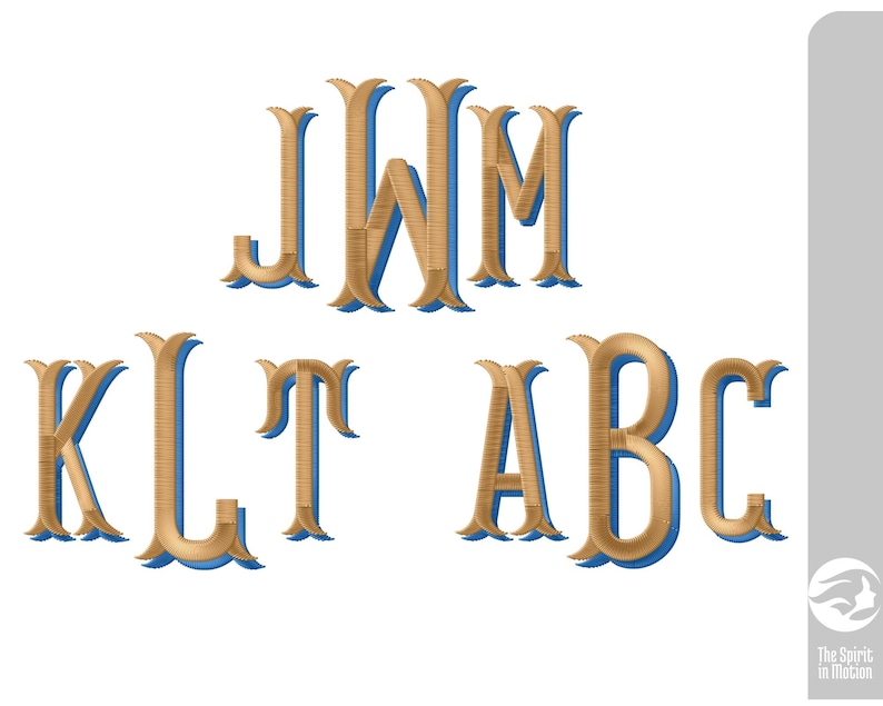 Shadow Fishtail Monogram Embroidery Font - Tapered | Three-letter ...