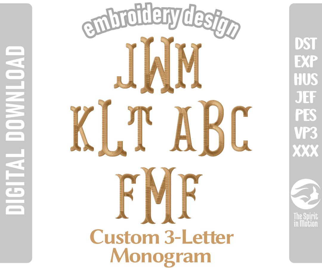 Custom 3-letter Fishtail Monogram Embroidery Design | Personalized ...