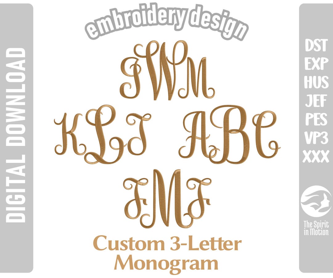 Custom 3-letter Elegant Monogram Embroidery Design | Personalized ...