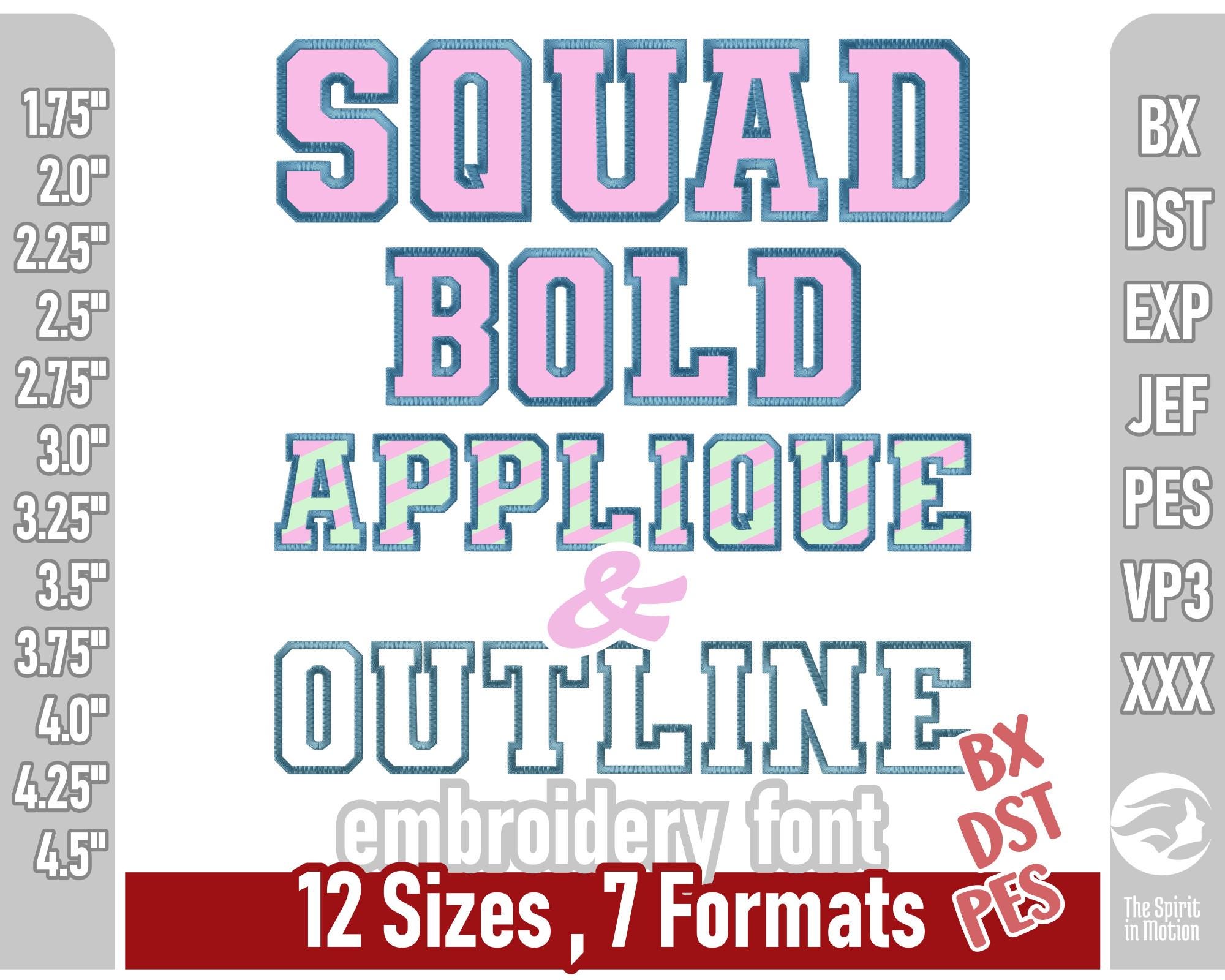 Squad Bold Varsity Outline and Applique Embroidery Font | Sports ...