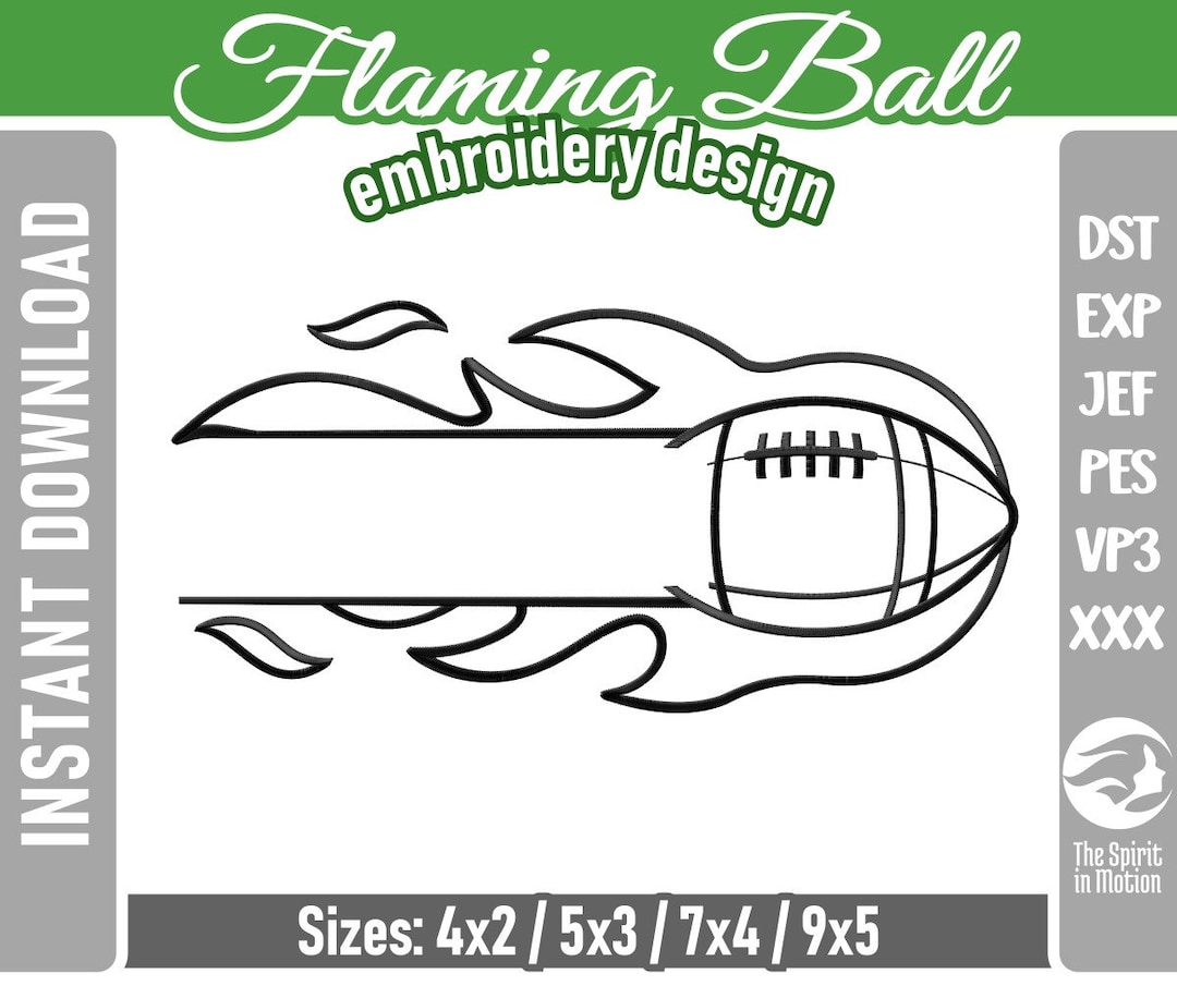 Split Frame Flaming Football Outline Embroidery | Machine Embroidery ...