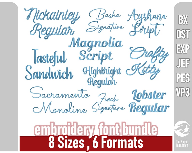 Script Embroidery Font Bundle #2 | 10 Hand-digitized Script Fonts ...