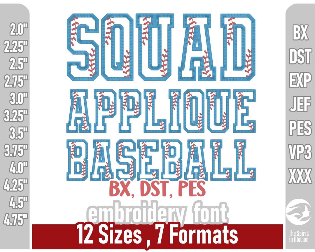 Squad Varsity Baseball Applique Embroidery Font | Softball Pattern ...
