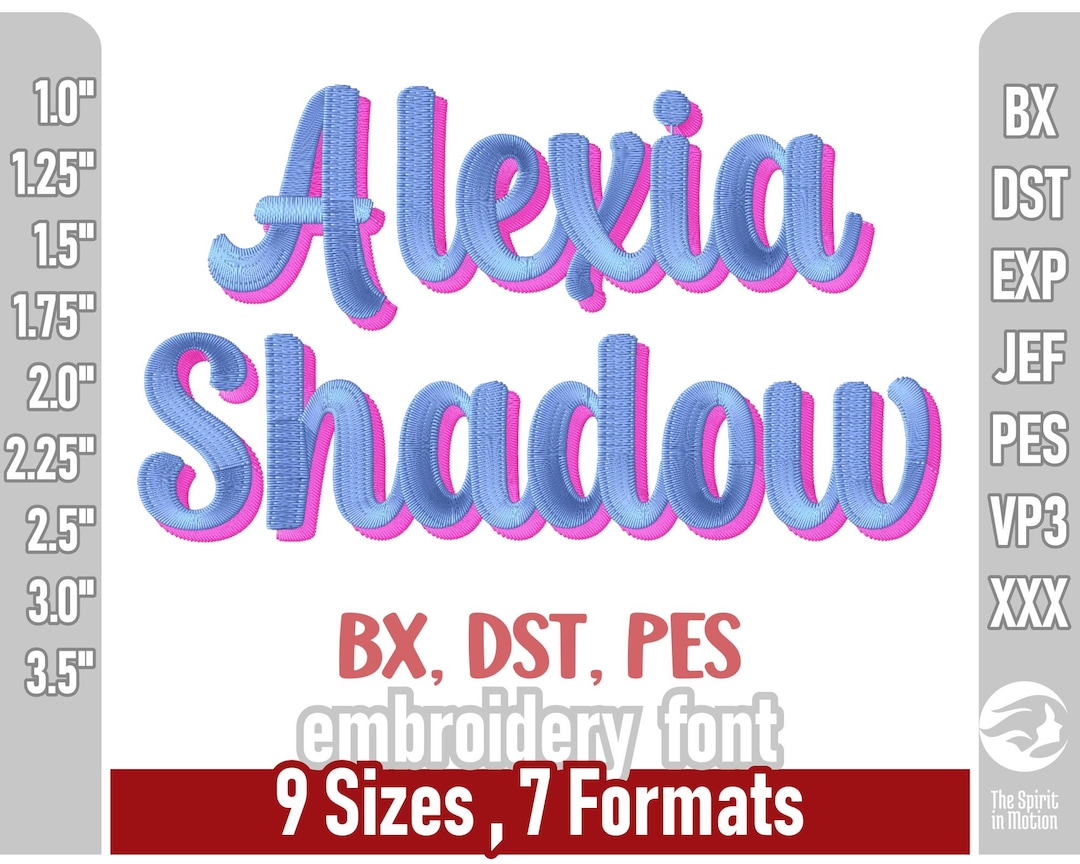 Alexia Bright Shadow Embroidery Font | Machine Embroidery Script ...