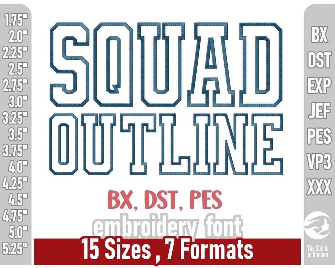 Squad Varsity Outline Embroidery Font | College Embroidery Design Font ...