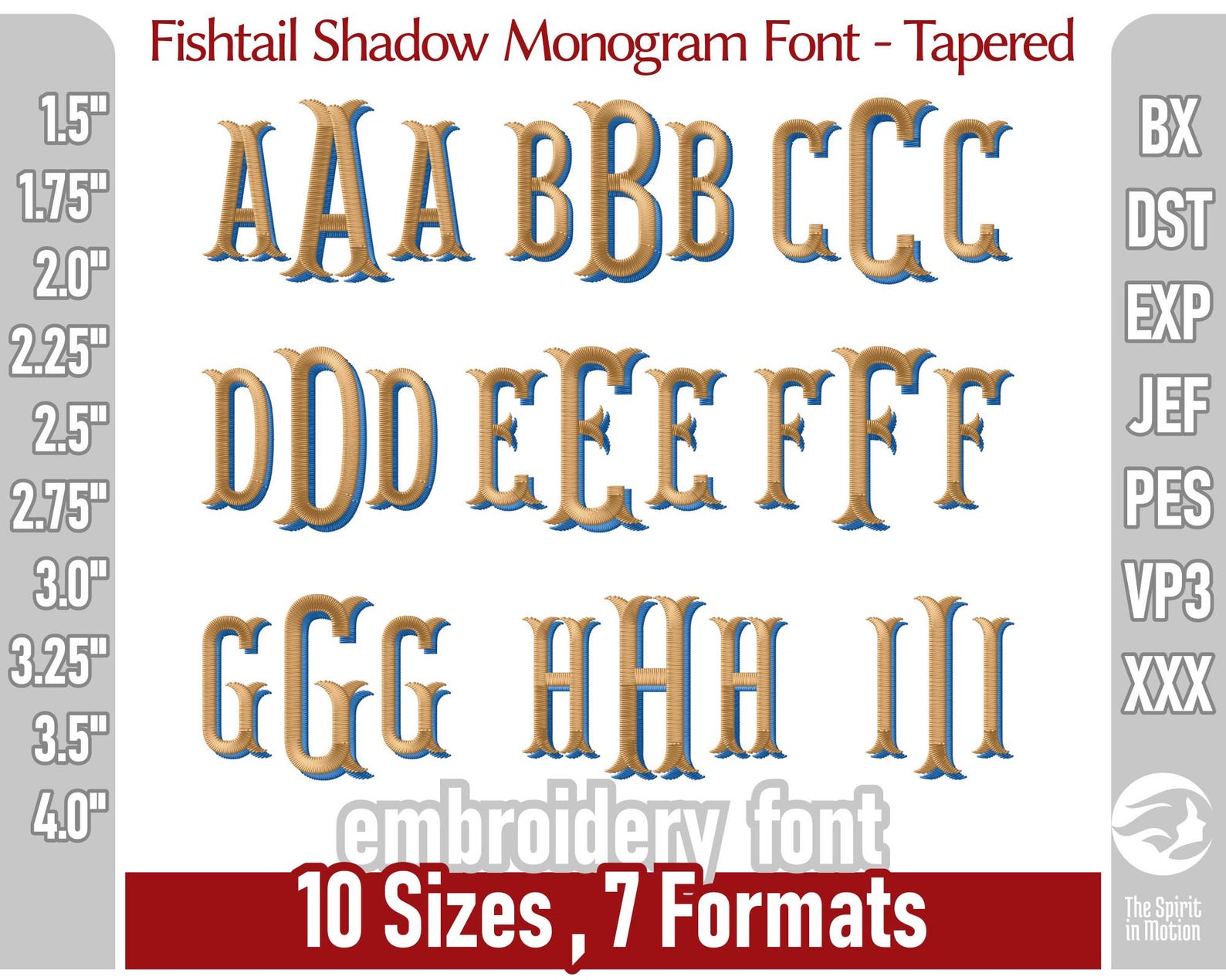 Shadow Fishtail Monogram Embroidery Font - Tapered | Three-letter ...