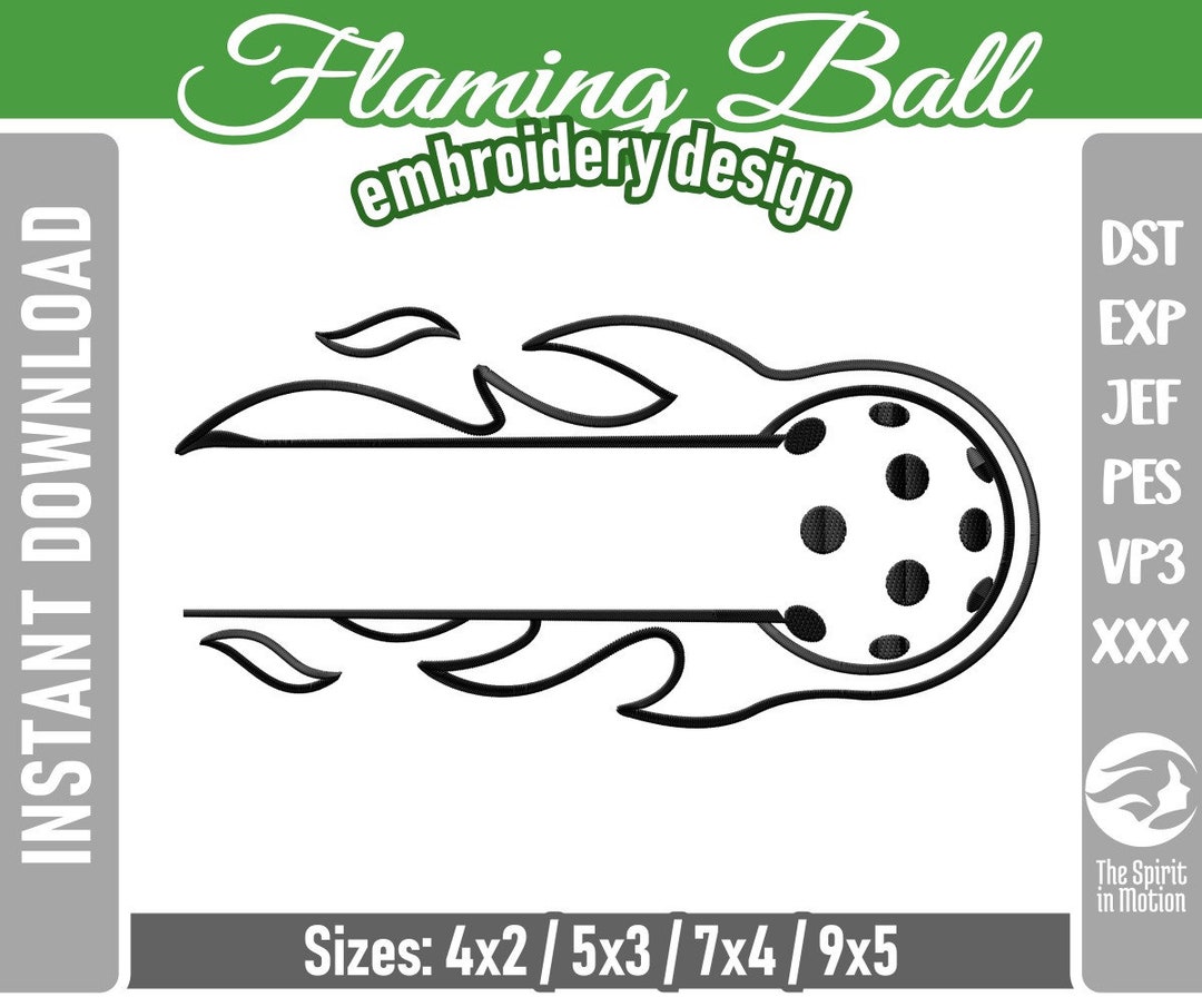 Split Frame Flaming Pickleball Outline Embroidery | Machine Embroidery ...