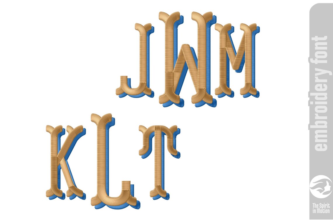 Shadow Fishtail Monogram Embroidery Font | Three-letter Rounded Serif ...