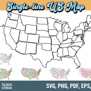 Single-line US States Map | One-line United States Map - Etsy