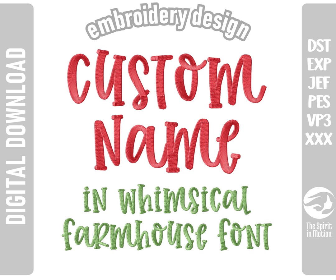 Custom Name Embroidery Design in Cute Emanie Serif Font | PES, JEF, DST ...